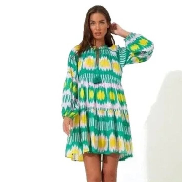 Oliphant | Dresses | Oliphant Balloon Sleeve Mini Dress Xl Green Pink ...